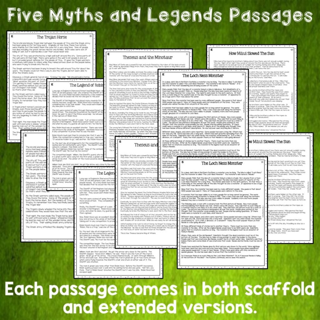 Myths and Legends Traditional Literature Comprehension Passages | Top ...