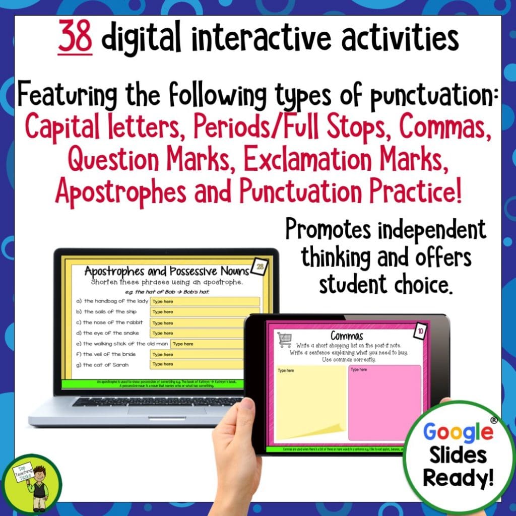 Punctuation Digital Task Cards Paperless Google Drive® Resource - Top ...