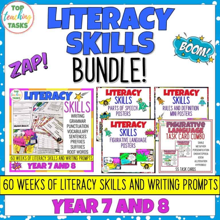 Writing Skills BUNDLE Activities, Posters and Task Cards Year 7 and 8 ...
