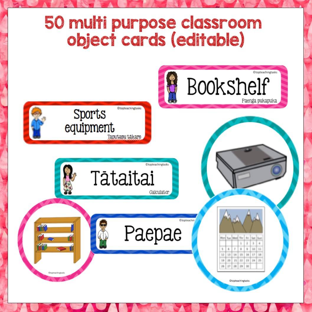 Te Reo in the Classroom Multi-purpose Te Reo and English Cards EDITABLE ...