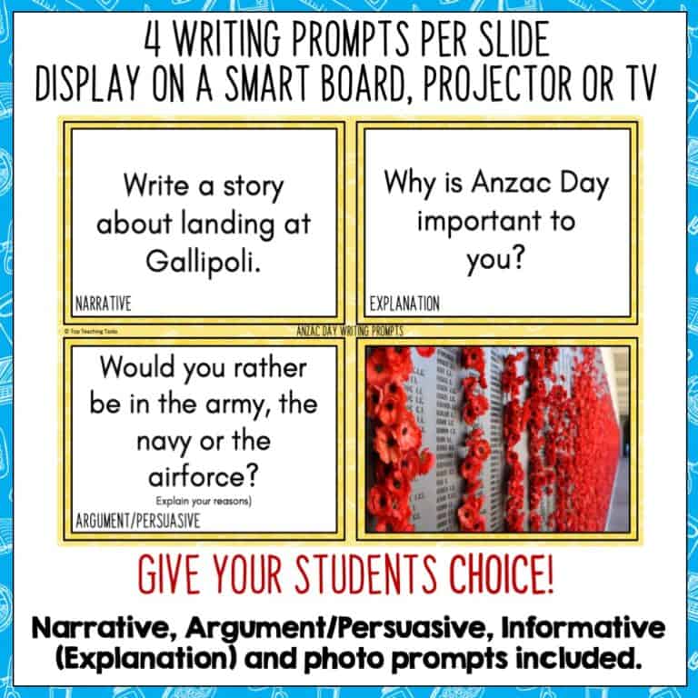 April Writing Prompts Task Cards and Digital Options | Anzac Day - Top ...