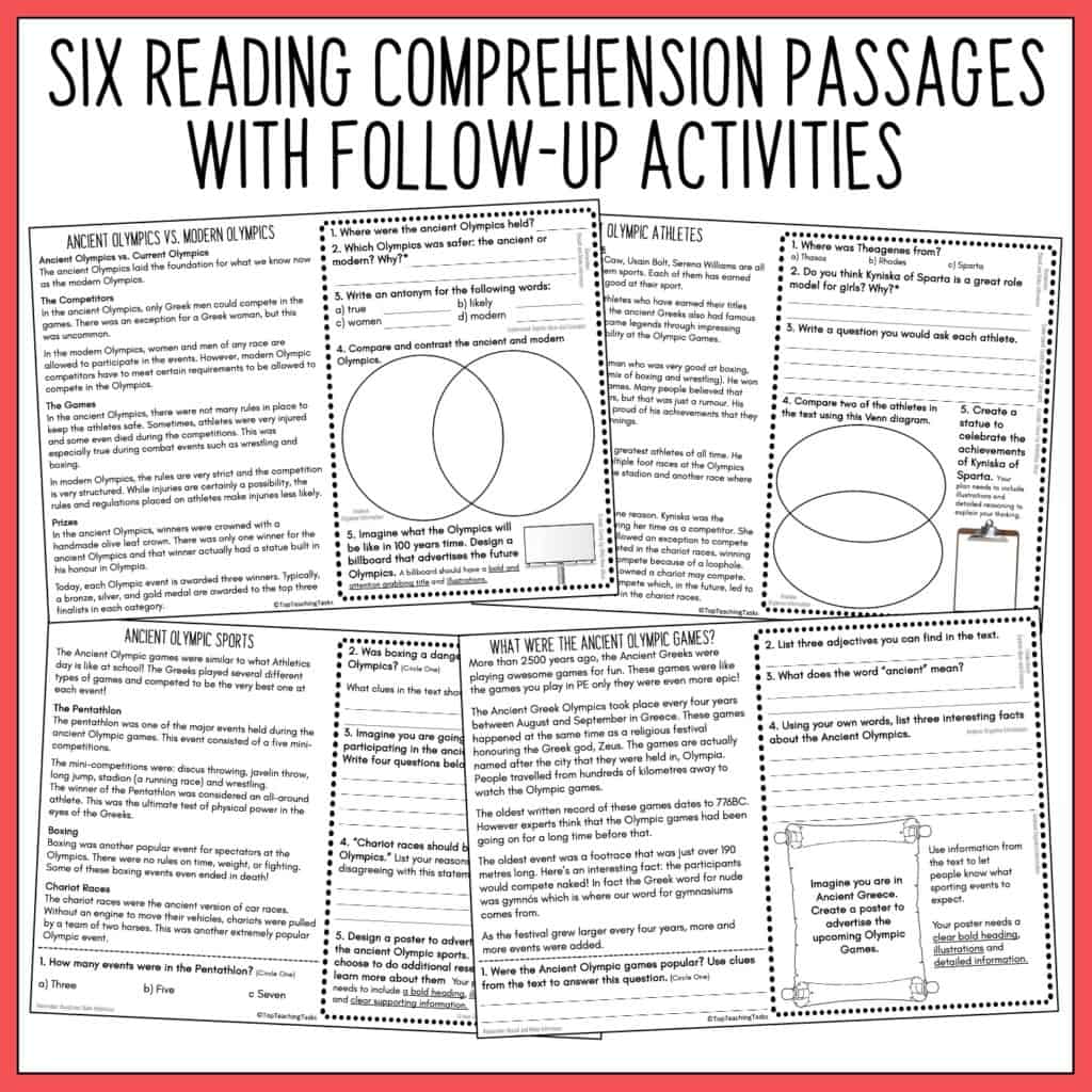 The Ancient Olympics Reading Comprehension Passages and Questions ...