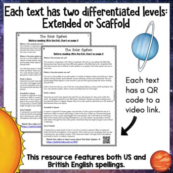 The Solar System Reading Comprehension Passages and Questions | Space ...