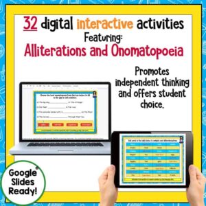 Alliteration and Onomatopoeia Digital Activities for Google Classroom ...
