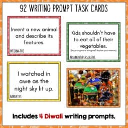 November Writing Prompts Task Cards and Digital Options | Diwali - Top ...