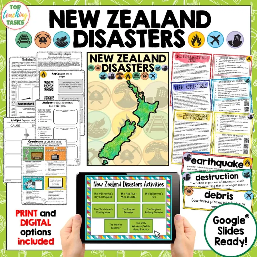 New Zealand Disasters Reading and NZ History Unit | Print and Digital ...
