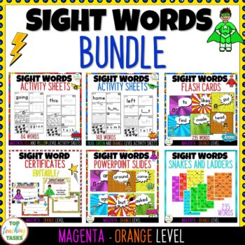 New Zealand Sight Words Bundle Magenta Red Yellow Blue Green Orange ...