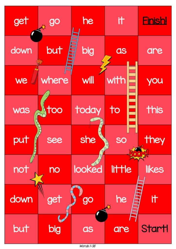 Sight Words Snakes and Ladders Magenta to Orange Levels - Top Teaching ...