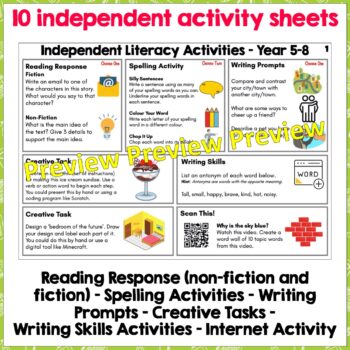 Independent Literacy Activities Year 5-8 Set One - Top Teaching Tasks