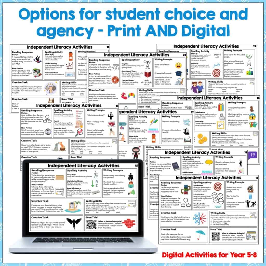 Independent Literacy Activities BUNDLE (Year 2-4 AND Year 5-8) - Top ...