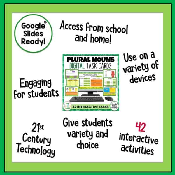 Plural Nouns Digital Task Cards for Google Classroom - Top Teaching Tasks