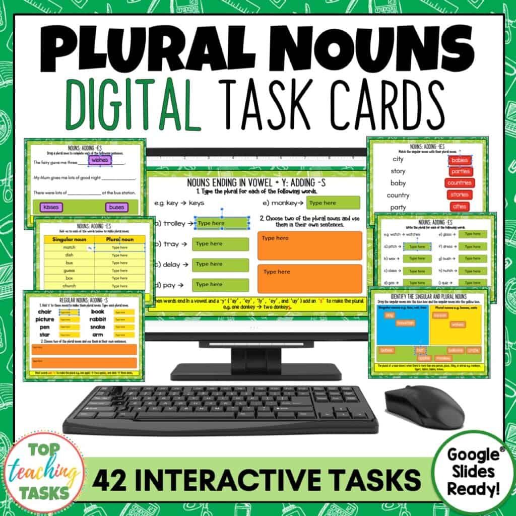 Plural Nouns Digital Task Cards for Google Classroom - Top Teaching Tasks