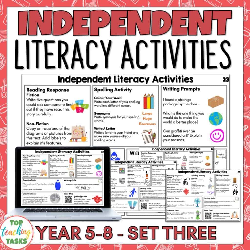 Independent Literacy Activities BUNDLE (Year 2-4 AND Year 5-8) - Top ...