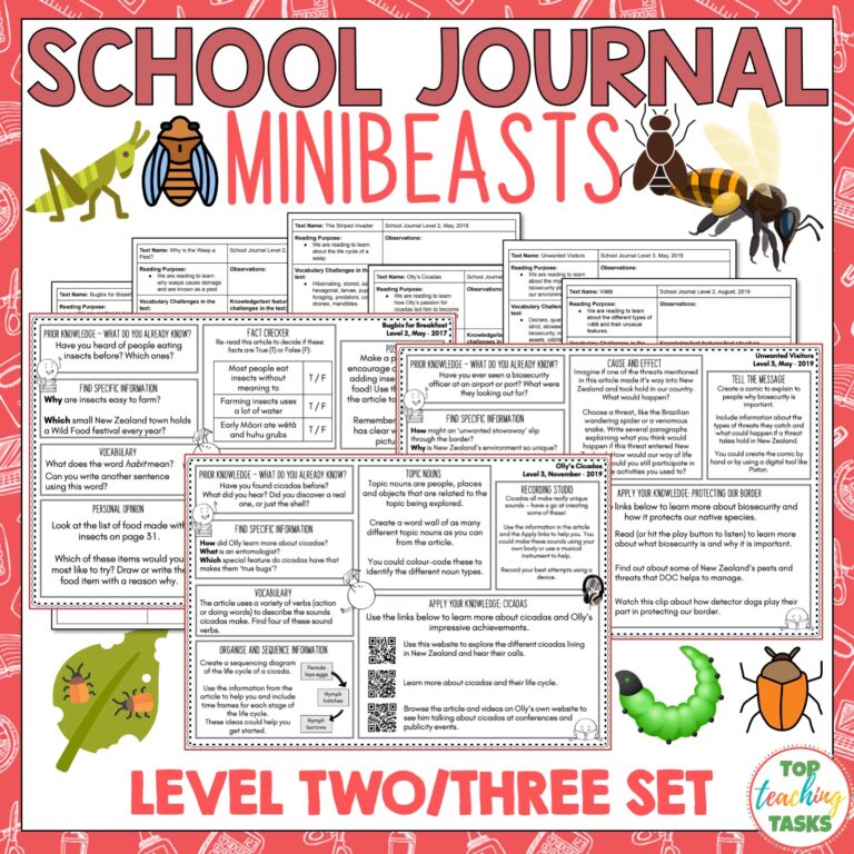 NZ School Journal Level 2 and 3 Set: Minibeasts Follow-Up Activities ...