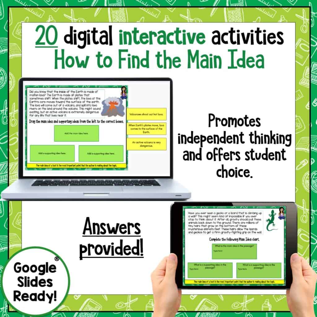 Finding the Main Idea Digital Activities for Google Classroom | Reading ...