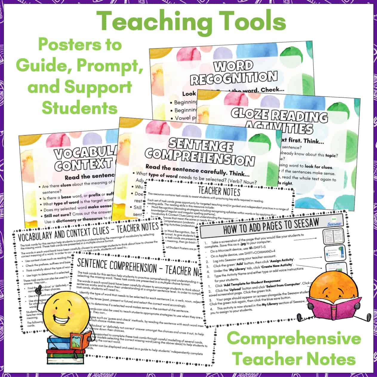 Reading Skills Task Cards and Teaching Tools - Word Recognition and ...