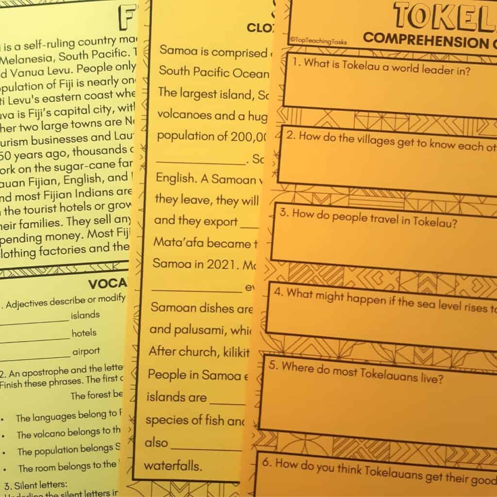 The Pacific Islands Reading Comprehension Activities for Year 4 | Grade ...