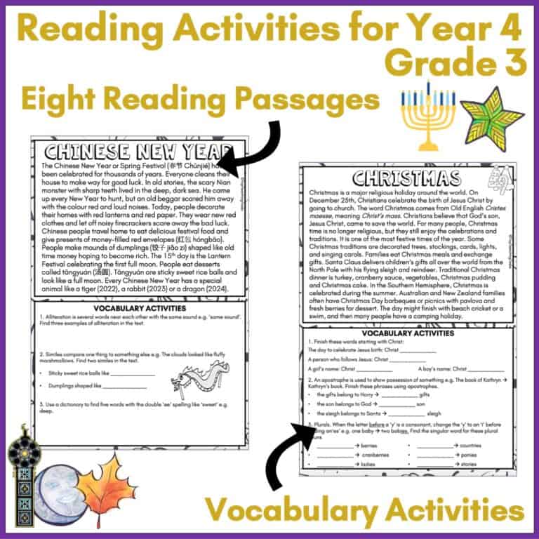 Celebrations Around the World Reading Comprehension Activities for Year ...