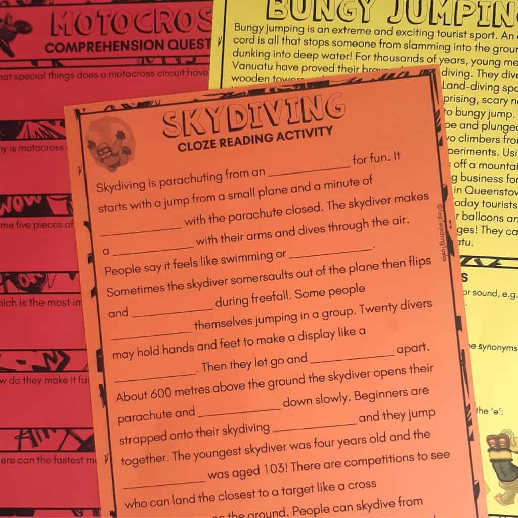 Extreme Sports Reading Comprehension Activities for Year 4 - Top ...