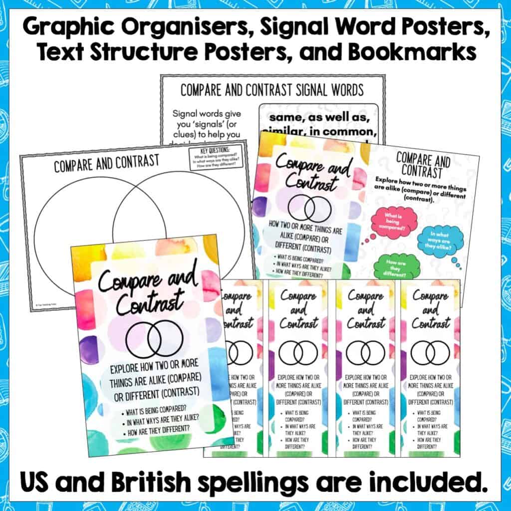 Compare and Contrast Text Structure Passages, Graphic Organisers and ...