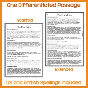 Electric Cars Reading Comprehension Passages and Questions | Science ...