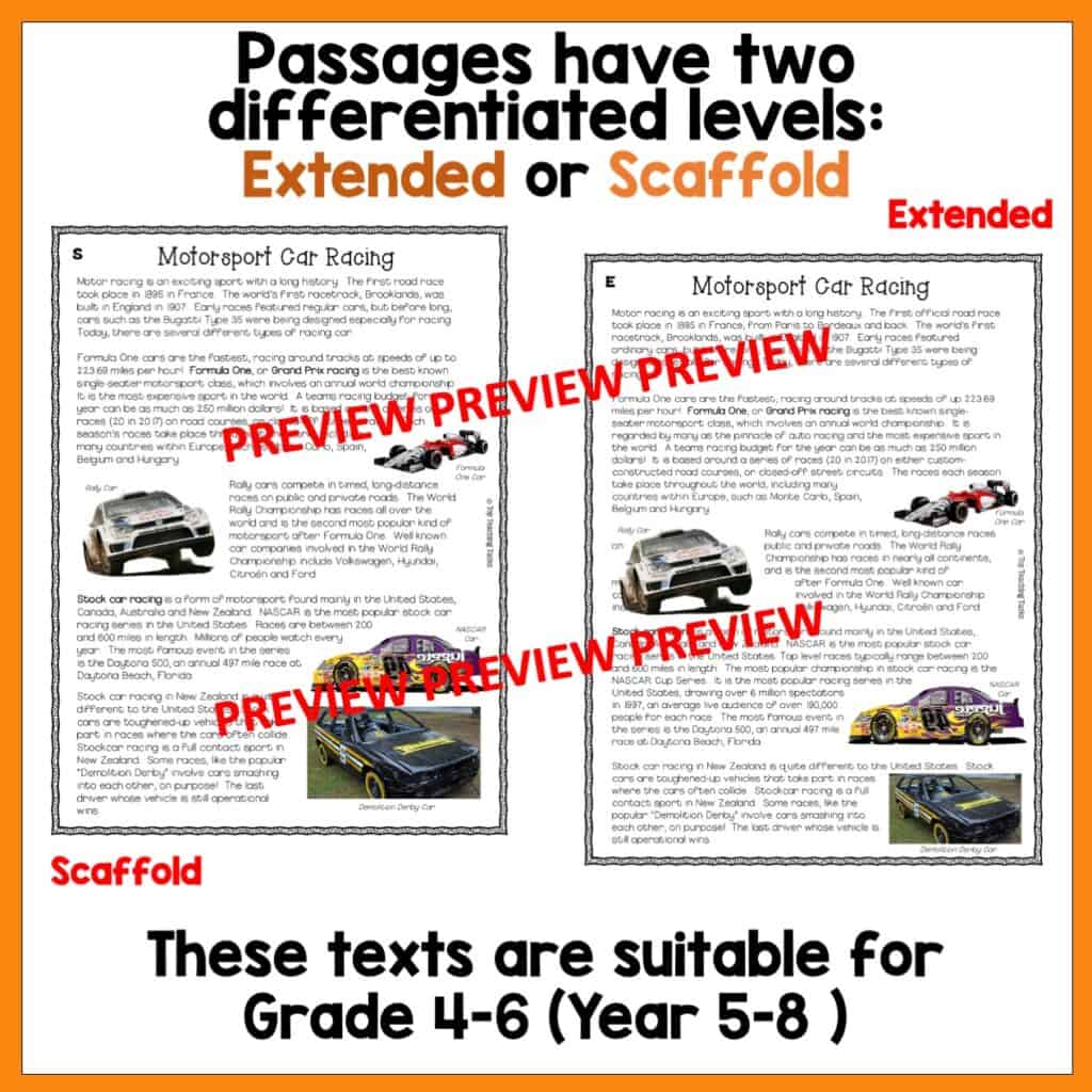 Cars Reading Comprehension Passages and Questions Bundle - Top Teaching ...
