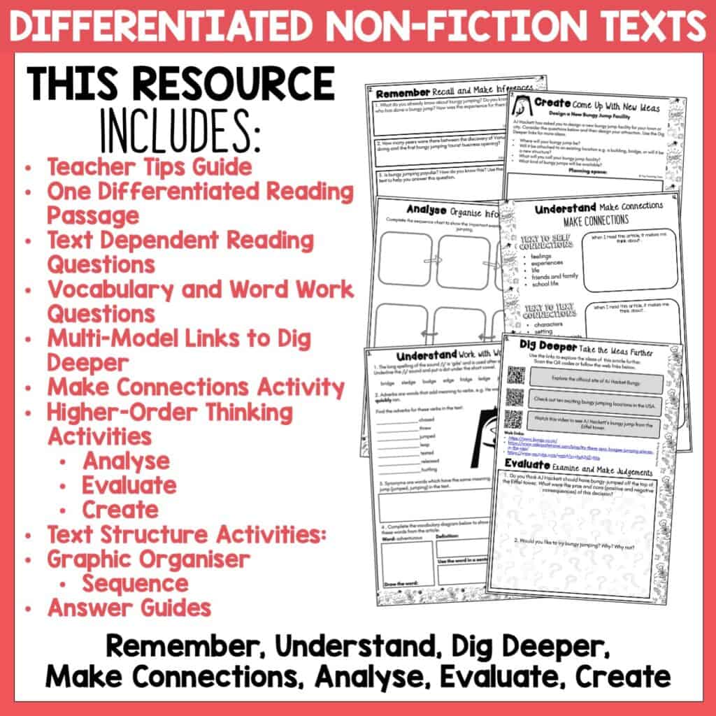 Bungy Jumping Reading Comprehension Passage and Activities - Top ...