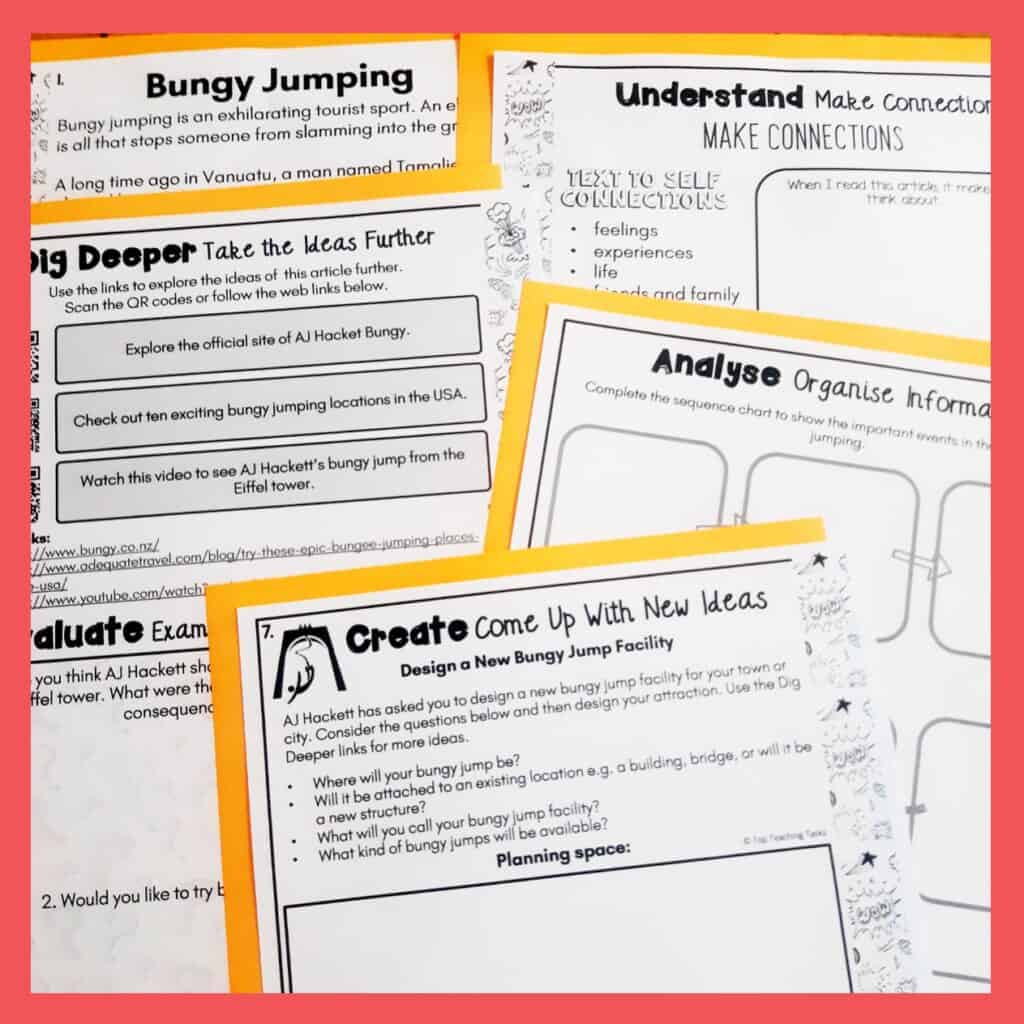 Bungy Jumping Reading Comprehension Passage and Activities - Top ...