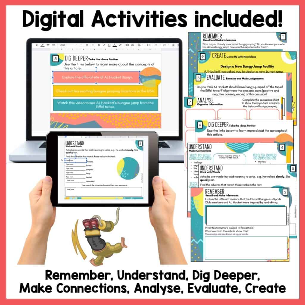 Bungy Jumping Reading Comprehension Passage and Activities - Top ...