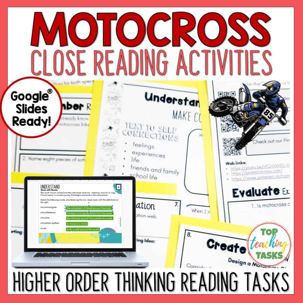Motocross Reading Comprehension Passage and Activities | Sports Reading ...
