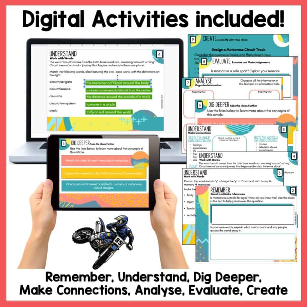 Motocross Reading Comprehension Passage and Activities | Sports Reading ...