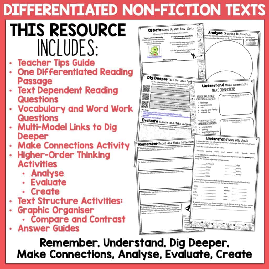 Snowboarding Reading Comprehension Passage and Activities | Sports ...
