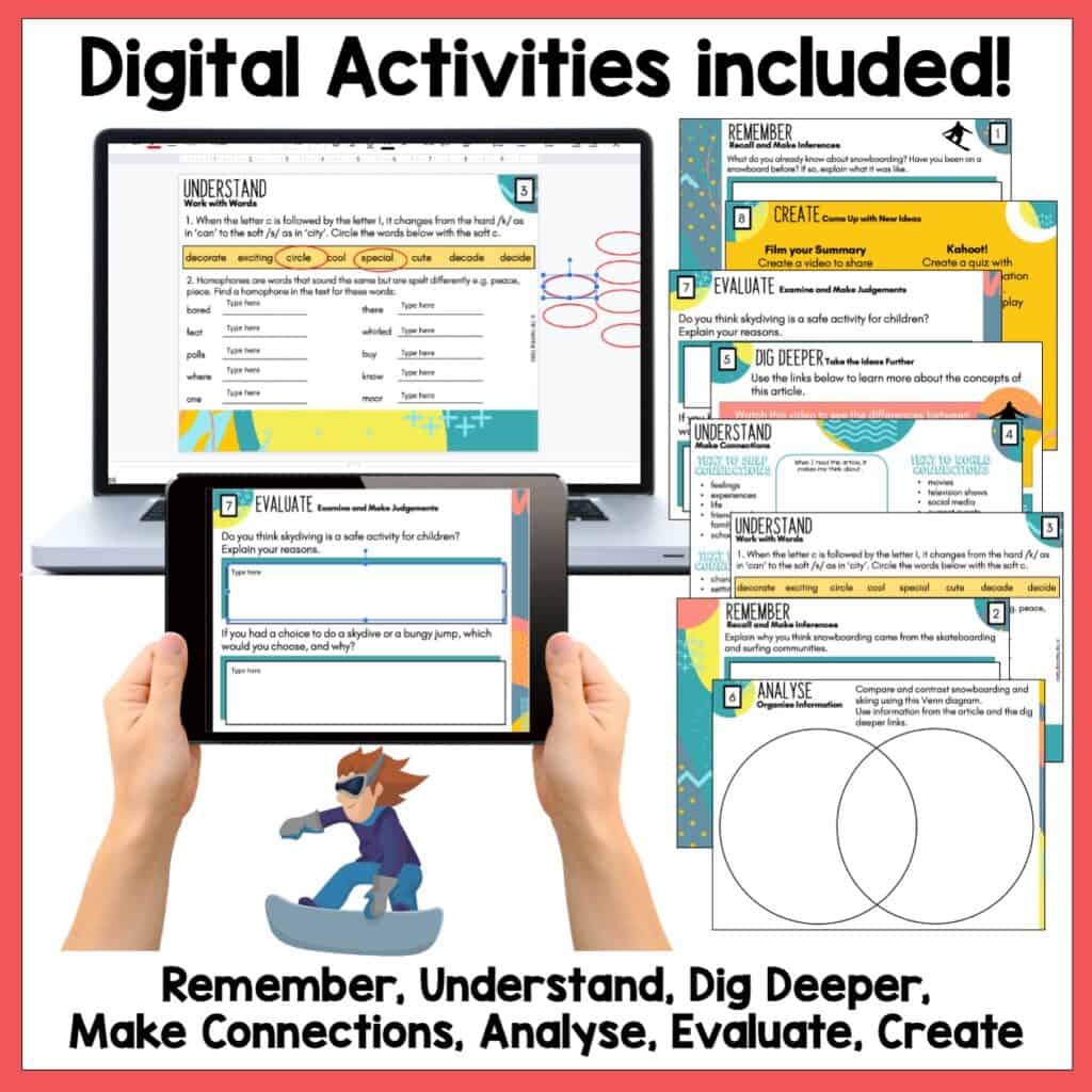 Snowboarding Reading Comprehension Passage and Activities | Sports ...