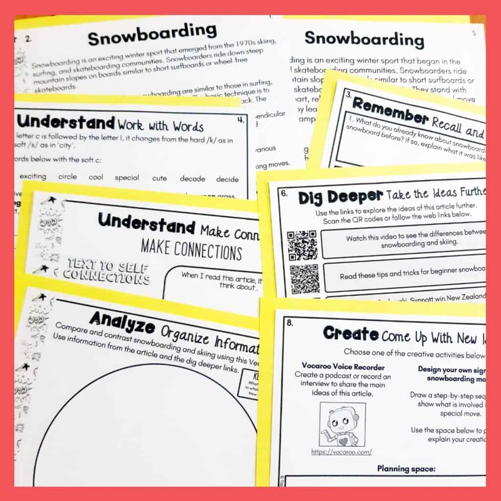 Snowboarding Reading Comprehension Passage and Activities | Sports ...