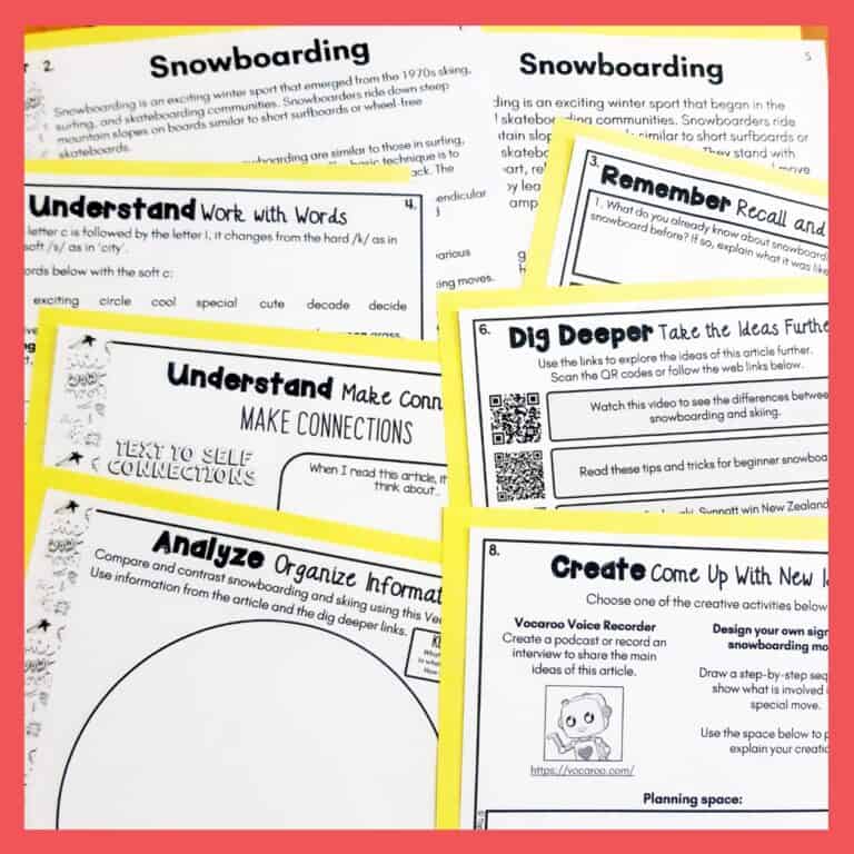 Snowboarding Reading Comprehension Passage and Activities | Sports ...
