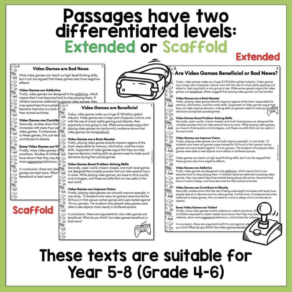 Video Games Reading Comprehension Passages | Video Games Activities ...