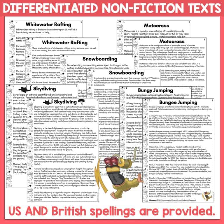 Snowboarding Reading Comprehension Passage and Activities | Sports ...
