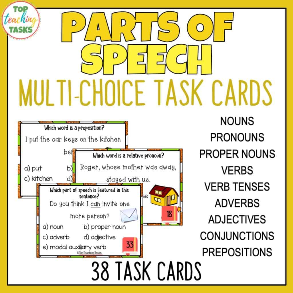 Parts of Speech Grammar Task Cards (Multi-Choice) - Top Teaching Tasks