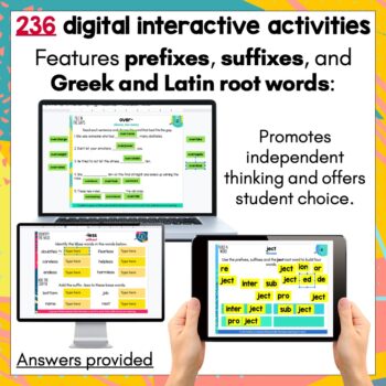 Prefixes, Suffixes and Greek and Latin Root Word Digital Task Cards ...