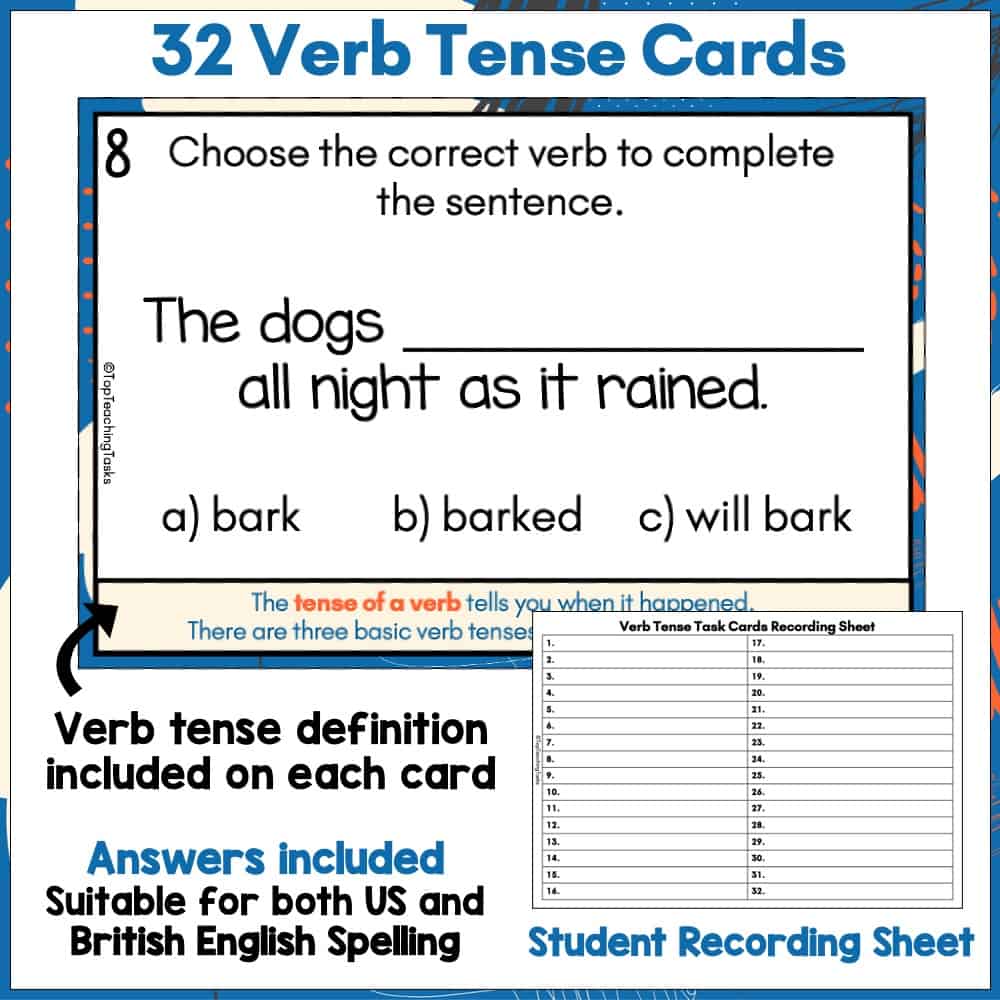 Verb Tense Task Cards | Past, Present, Future Tense Task Cards - Top ...