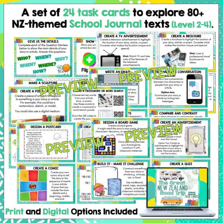 The Great New Zealand Road Trip: NZ School Journal Task Cards and ...