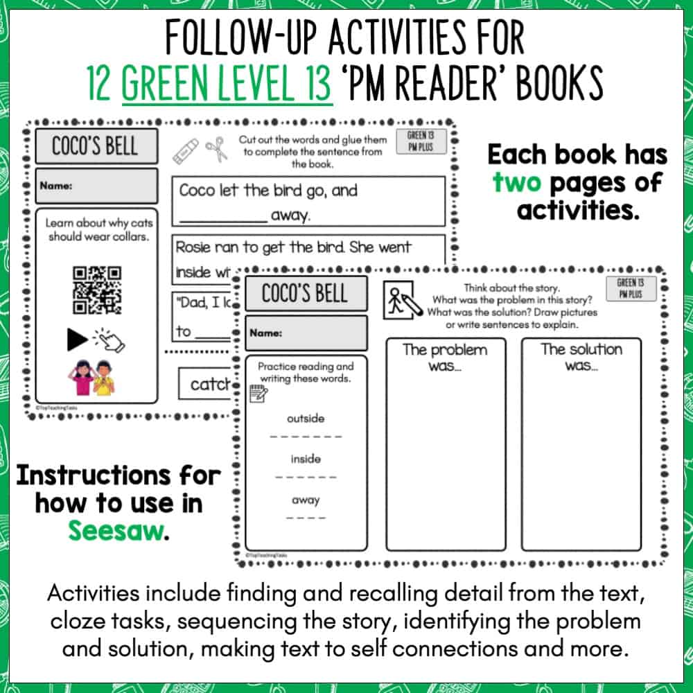 Green Level 13 PM Readers Follow Up Activities - Top Teaching Tasks