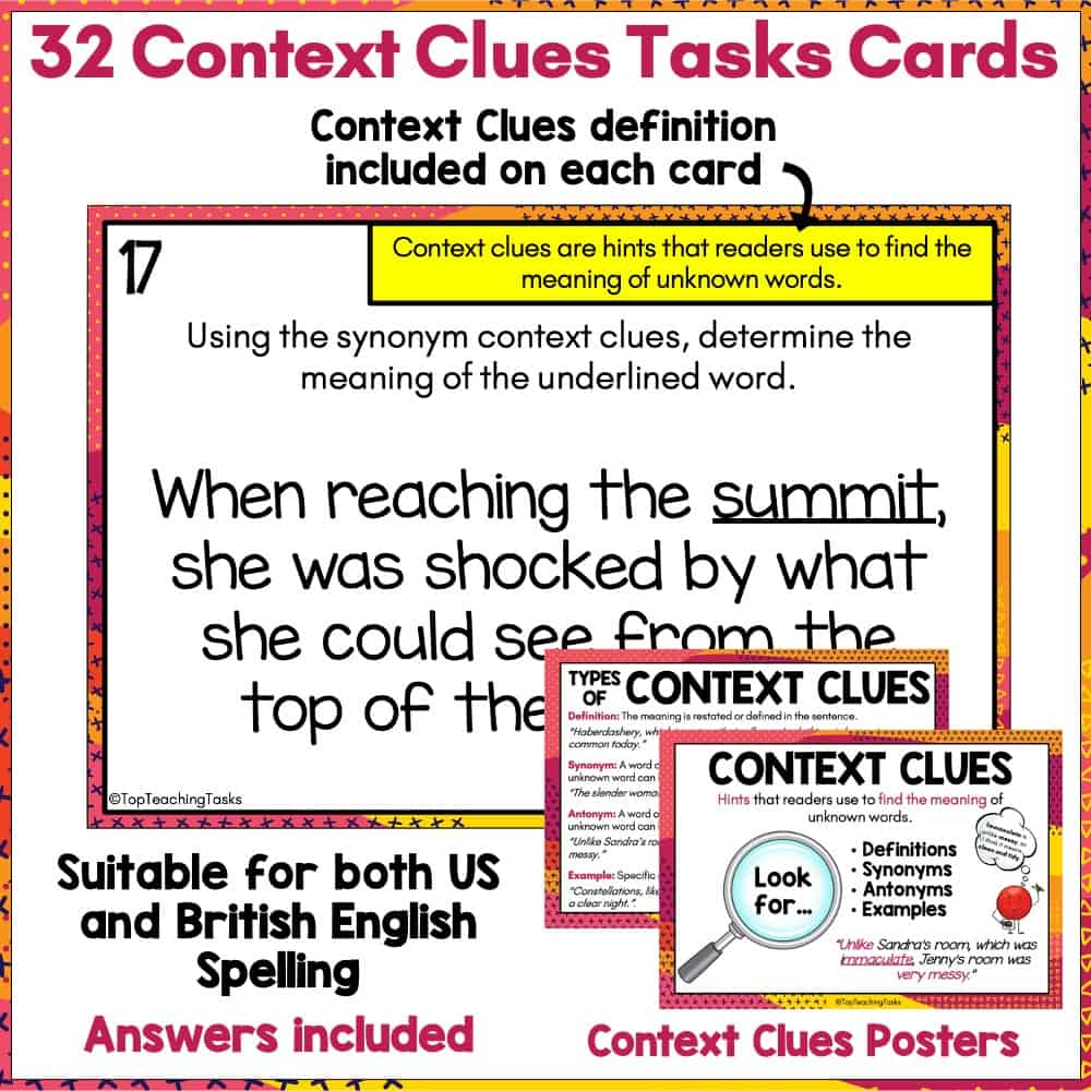 Context Clues Task Cards - Inference Skills Task Cards - Top Teaching Tasks