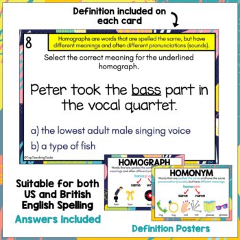 Homographs and Homonyms Task Cards | Semantics Task Cards - Top ...