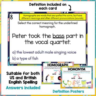 Homographs and Homonyms Task Cards | Semantics Task Cards - Top ...