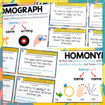 Homographs and Homonyms Task Cards | Semantics Task Cards - Top ...