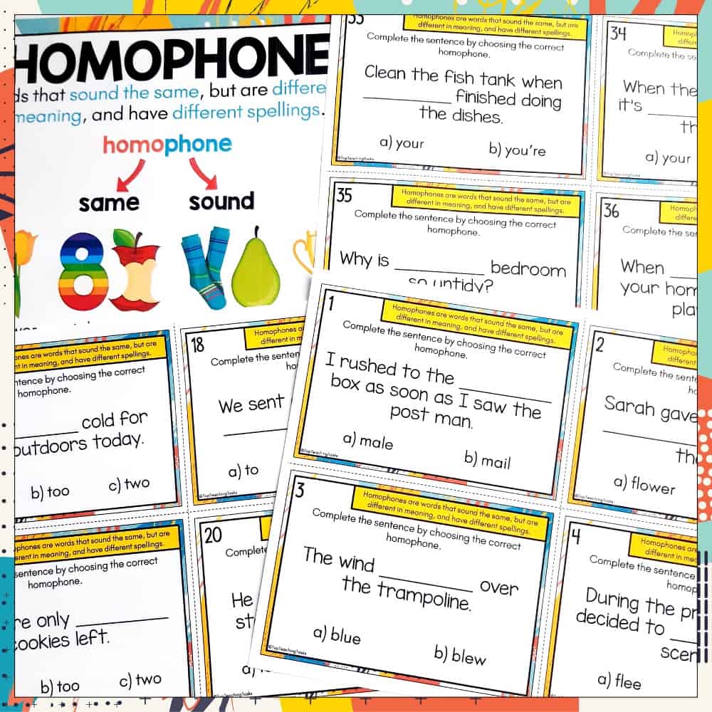 Homophones Task Cards | Semantics Task Cards - Top Teaching Tasks
