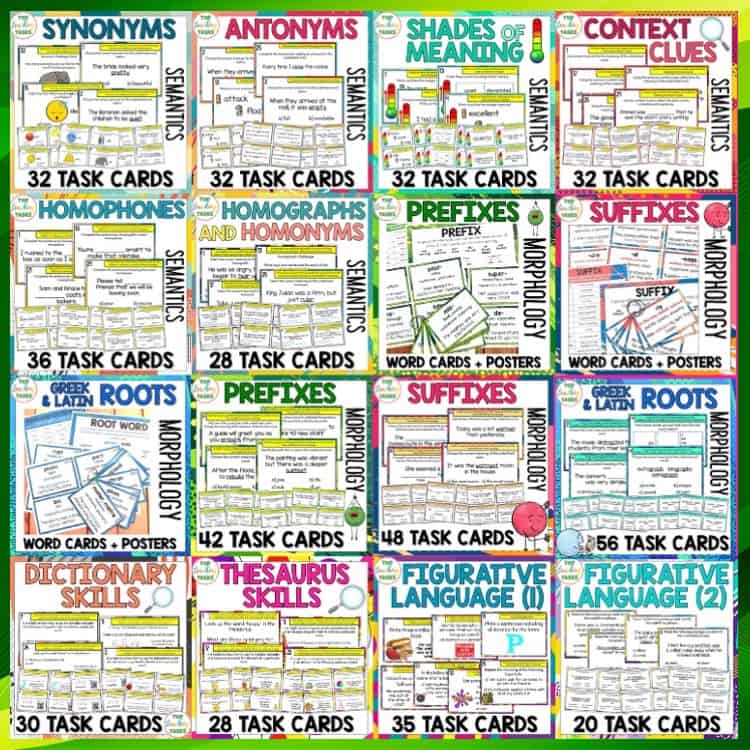 Vocabulary Task Card Mega Bundle - Morphology, Semantics, Figurative ...