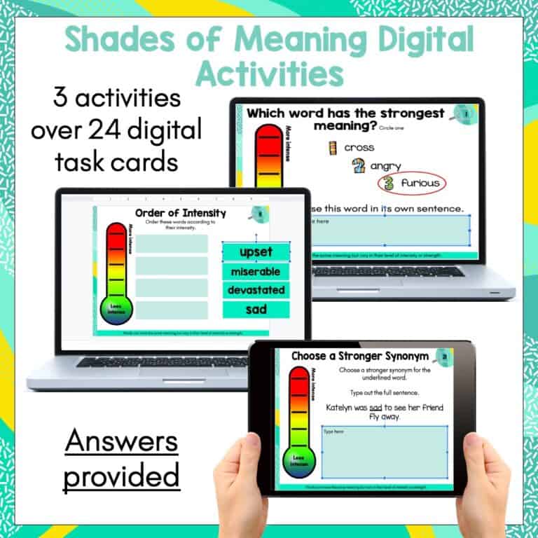 Shades of Meaning Digital Task Card Activities - Semantics Activities ...