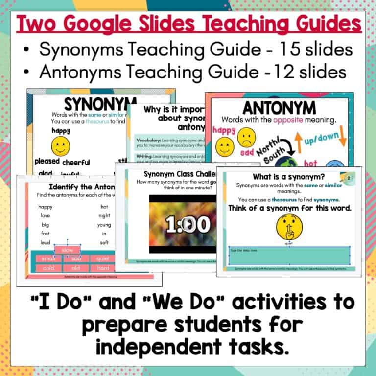 Synonyms and Antonyms Digital Task Card Activities - Semantics ...